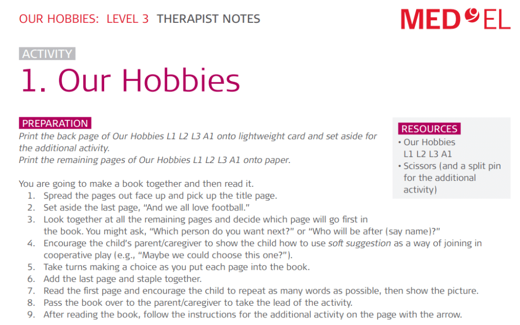 Bonus Rehabilitation Lesson Kit #25: Our Hobbies - MED-EL Professionals ...